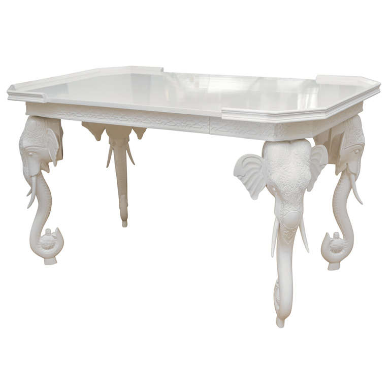 Mid-Century White Lacquer Elephant Desk at 1stDibs