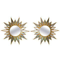 Pair of Églomisé Glass Sunburst Mirrors at 1stDibs
