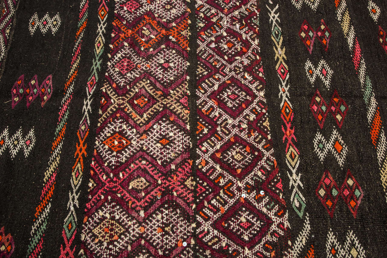 1950s Vintage Moroccan Black Zemmour Kilim Runner Rug For Sale at ...