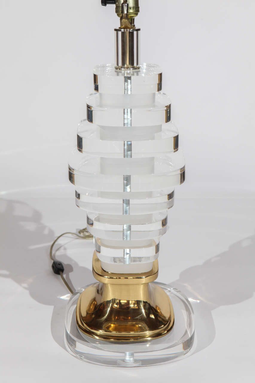 Lucite and Brass Lamp For Sale at 1stDibs