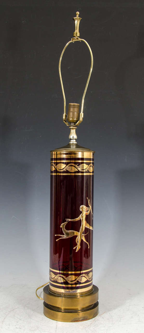 Midcentury Ruby Colored Glass Table Lamp with Figural Design of Woman ...