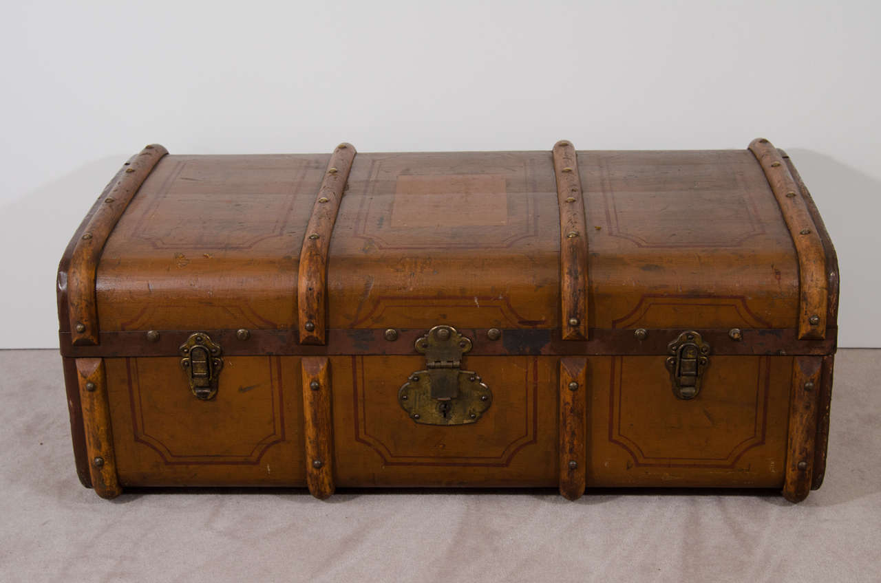 Antique English Wooden Hand-Painted Trunk at 1stDibs