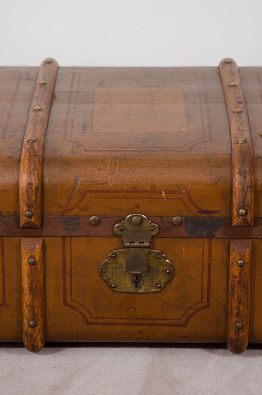 Antique English Wooden Hand-Painted Trunk at 1stDibs