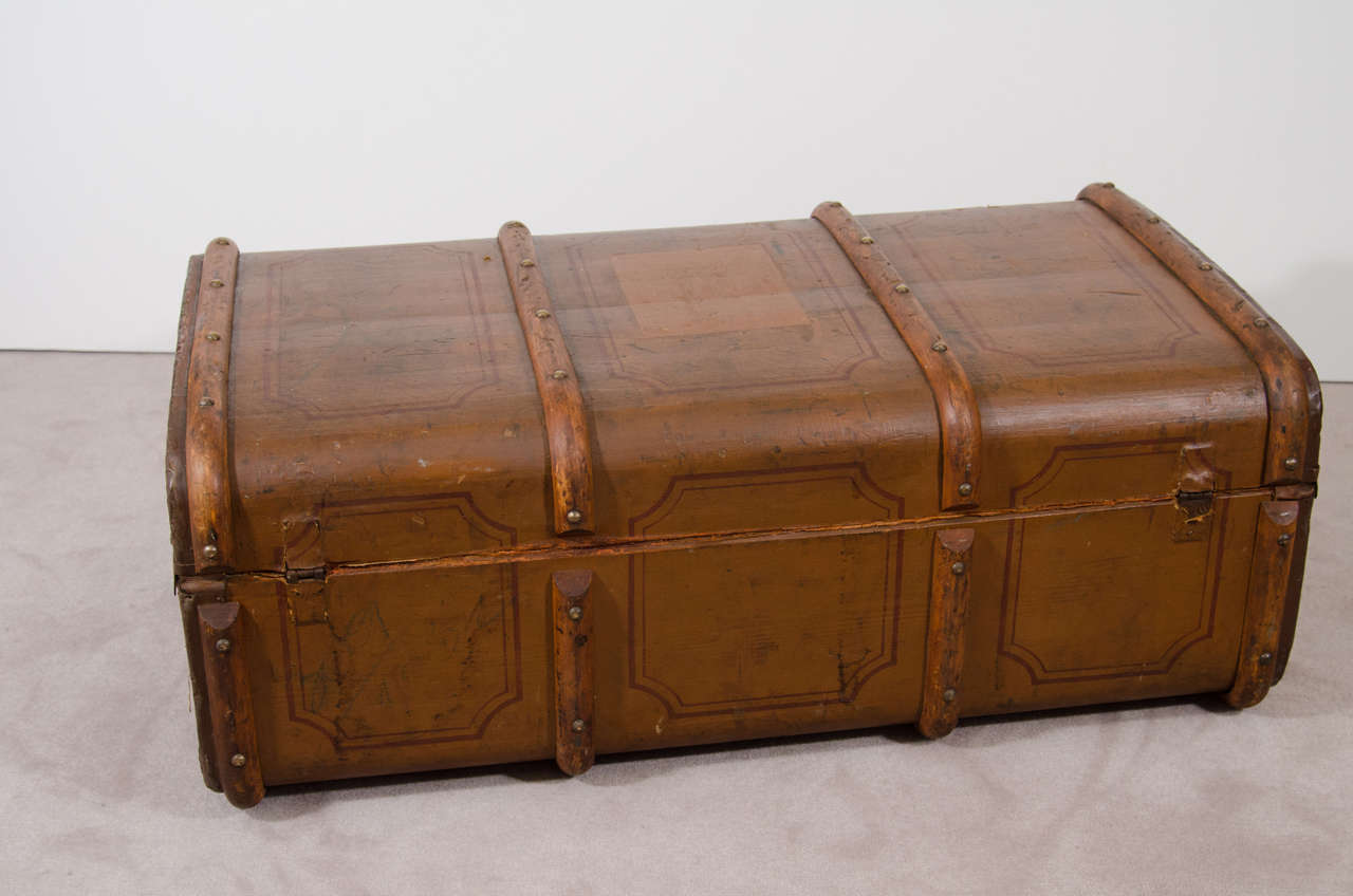 Antique English Wooden Hand-Painted Trunk at 1stDibs