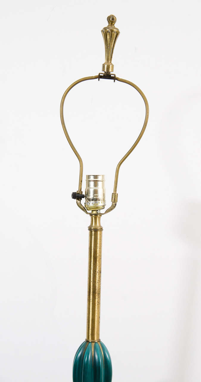 Pair of Turquoise Blue Enameled Brass Lamps at 1stDibs