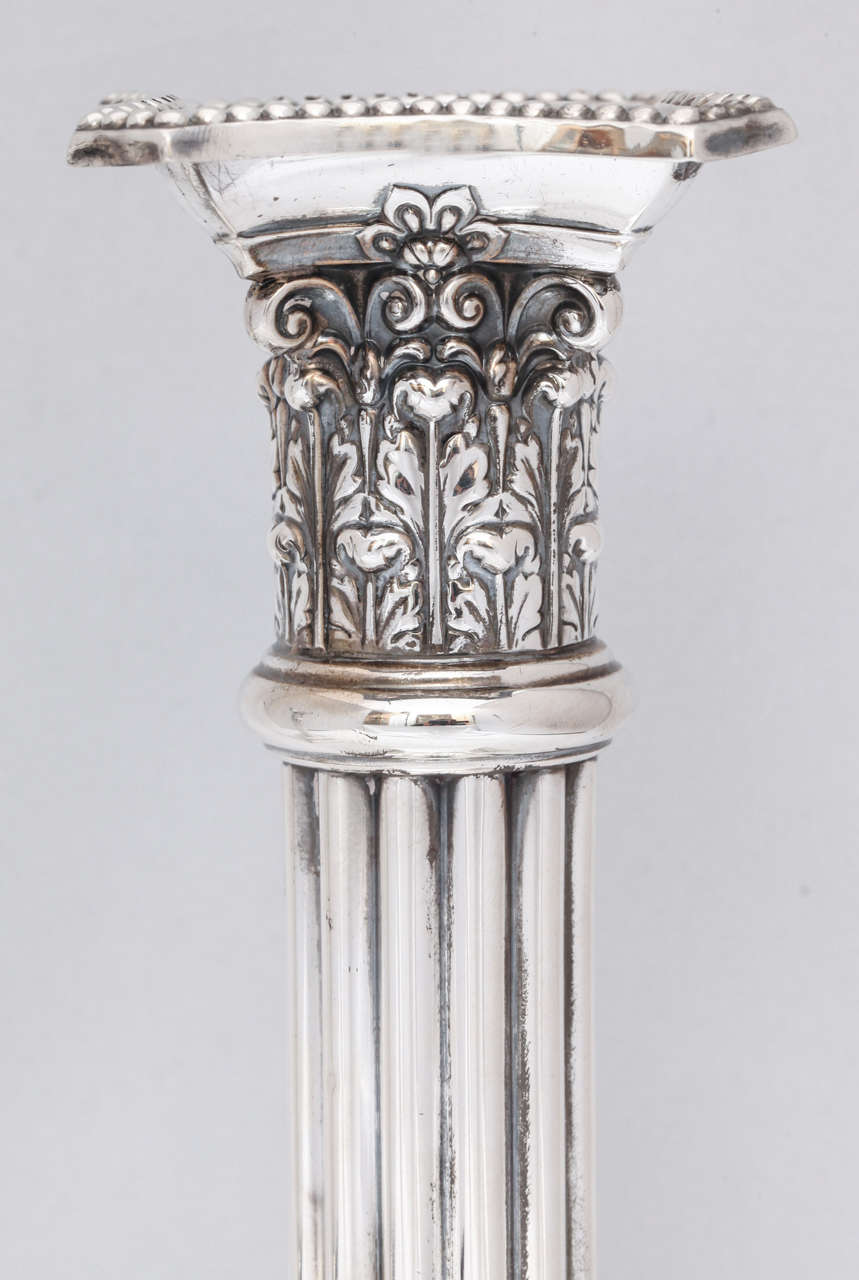 Edwardian Pair of Sterling Silver Corinthian Column Candlesticks at ...