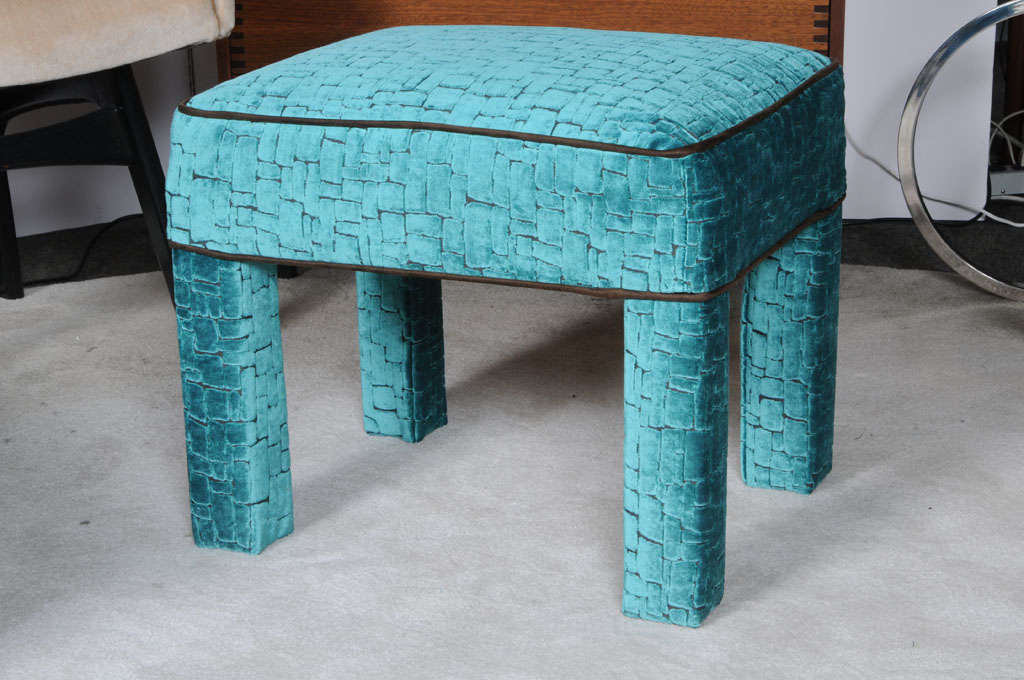 Pair of Teal and Brown Velvet Ottomans at 1stDibs