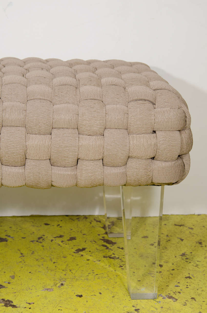 USA Basket Weave Bench with Lucite Legs at 1stDibs