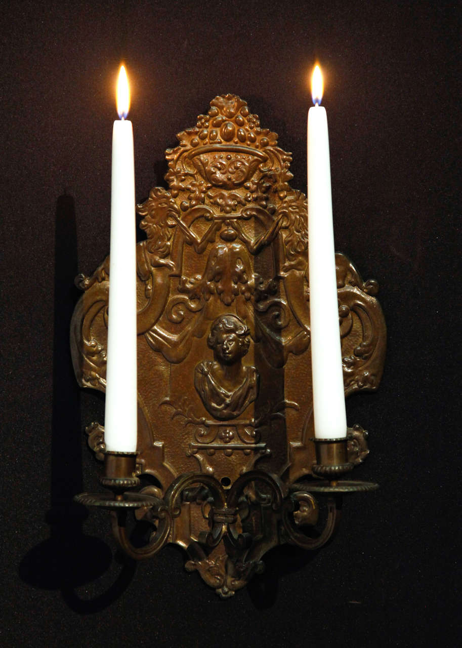 A French 17th Century Style Bronze 2-Light Pair of Wall-Sconces For ...