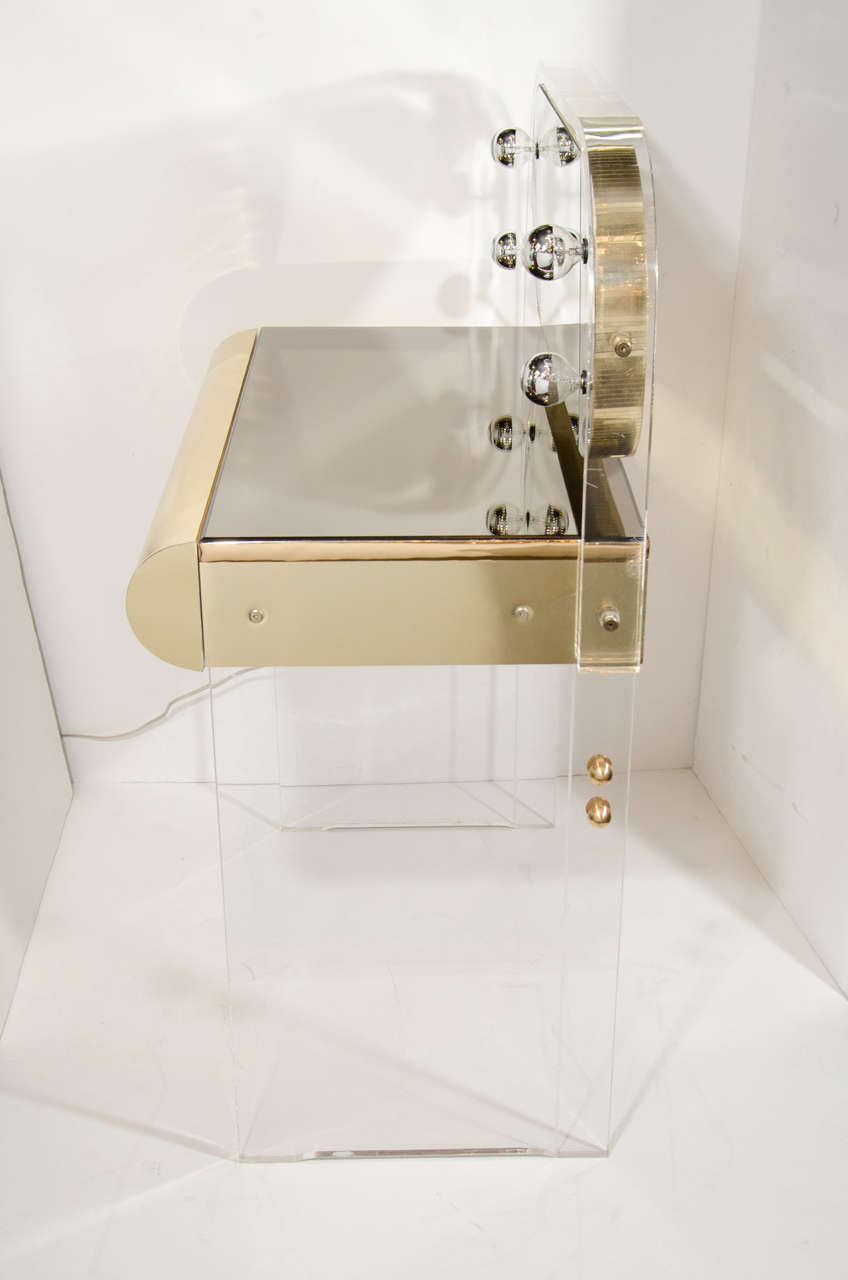 Vintage Illuminated Vanity Table in Lucite, Brass, and Bronze Mirror at ...