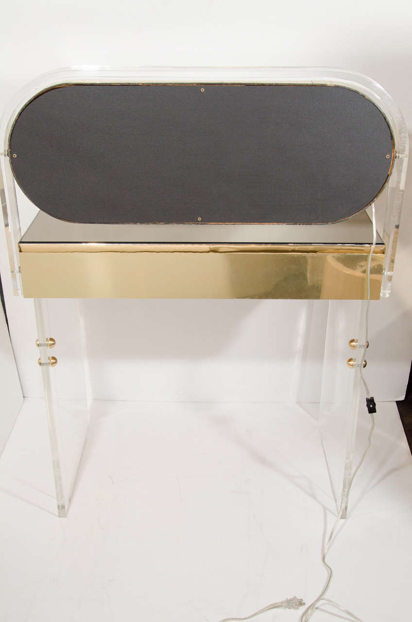 Vintage Illuminated Vanity Table in Lucite, Brass, and Bronze Mirror at ...