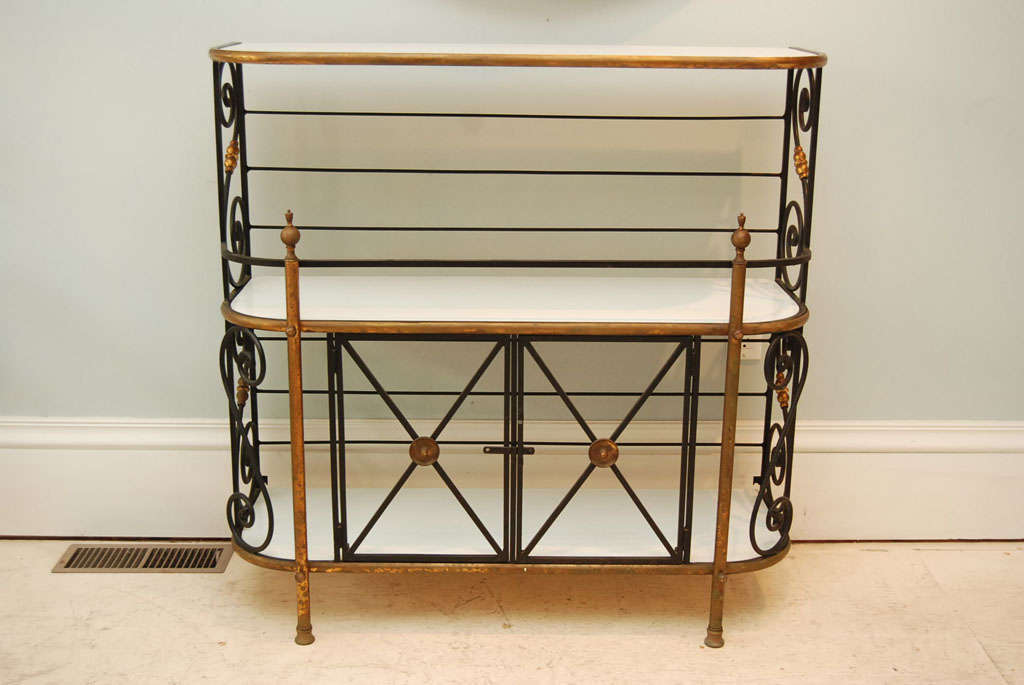 French Iron Bakers Rack with Milk Glass Shelves at 1stDibs | milk glass ...