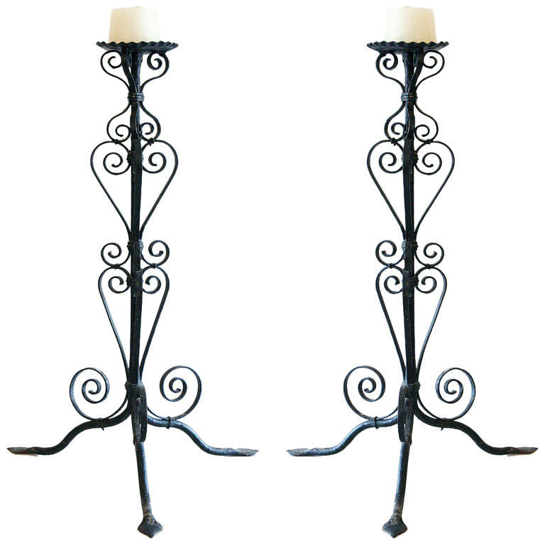 Pair of Iron Candlesticks For Sale at 1stDibs