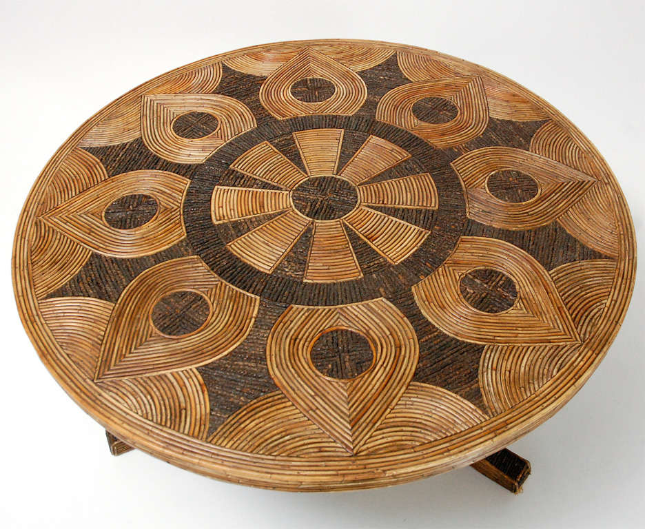 Rattan and Twig Mosaic Coffee Table at 1stDibs