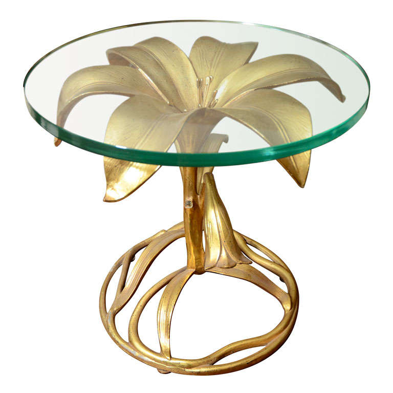1960's Gilt Flower Glass Top Table at 1stDibs