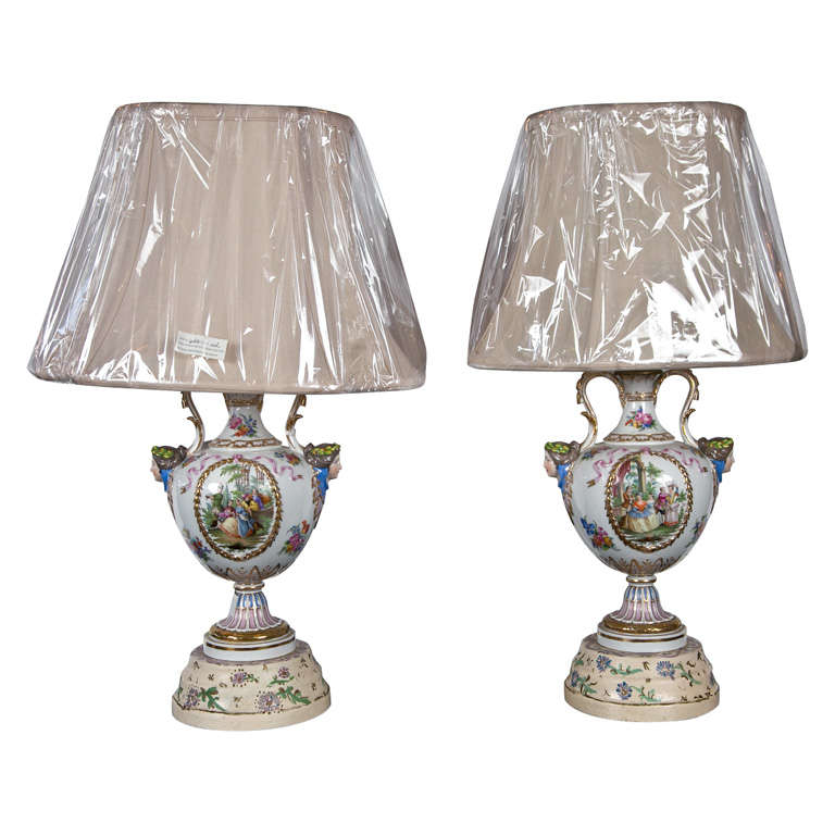 Pair of Porcelain Meissen Style Urn Form Lamps For Sale at 1stDibs ...