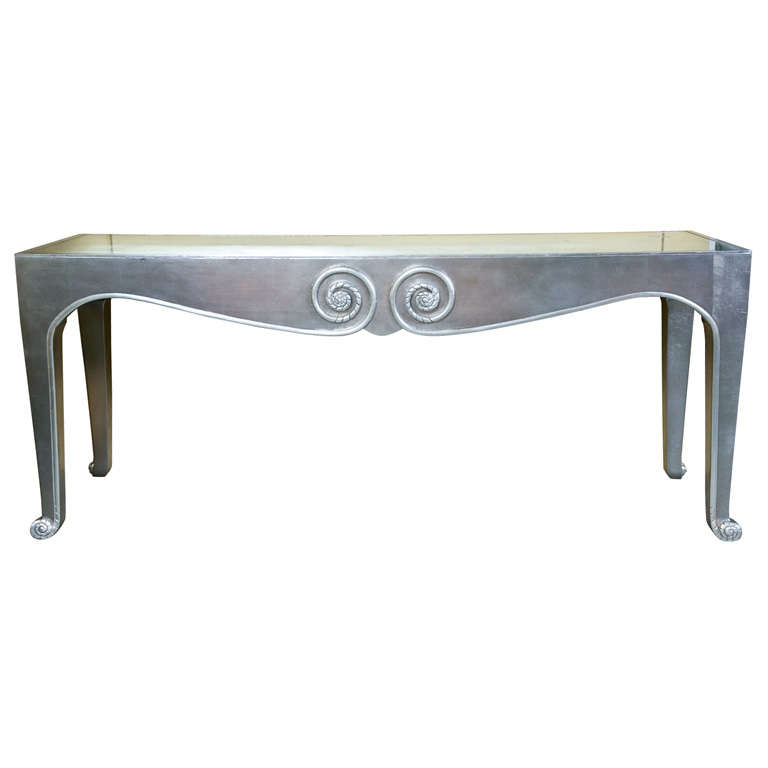 Art Deco Style Console Table Silver Leaf Glass Top Inset With Silver ...