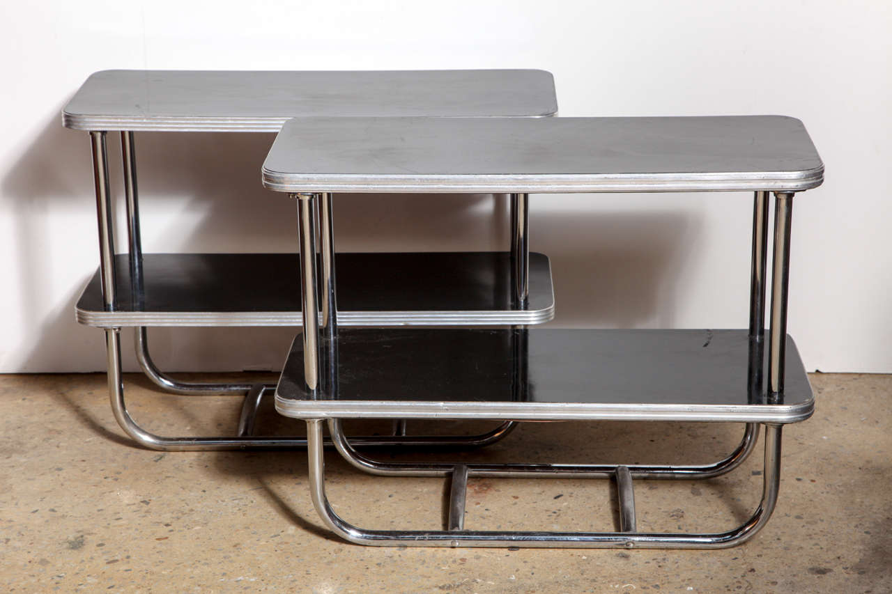 pair of narrow Art Deco Royal Chrome Side Tables at 1stDibs