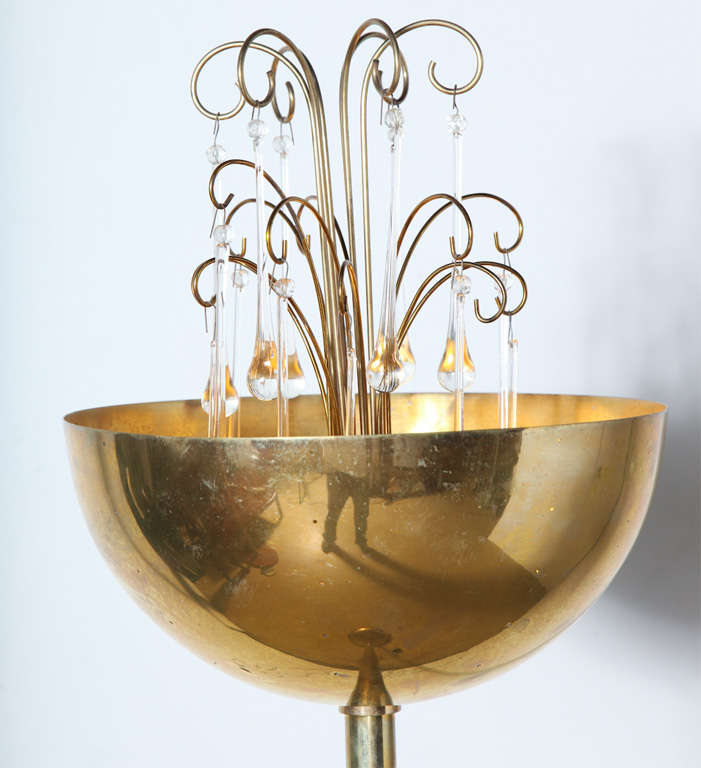 Hollywood Regency Brass and Teardrop Crystal "Fountain" Torchiere, 1950 ...