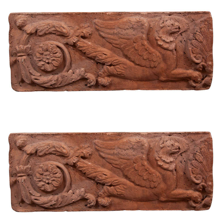 Pair of Opposing Terracotta Cast Stone Griffin Wall Plaques at 1stDibs ...