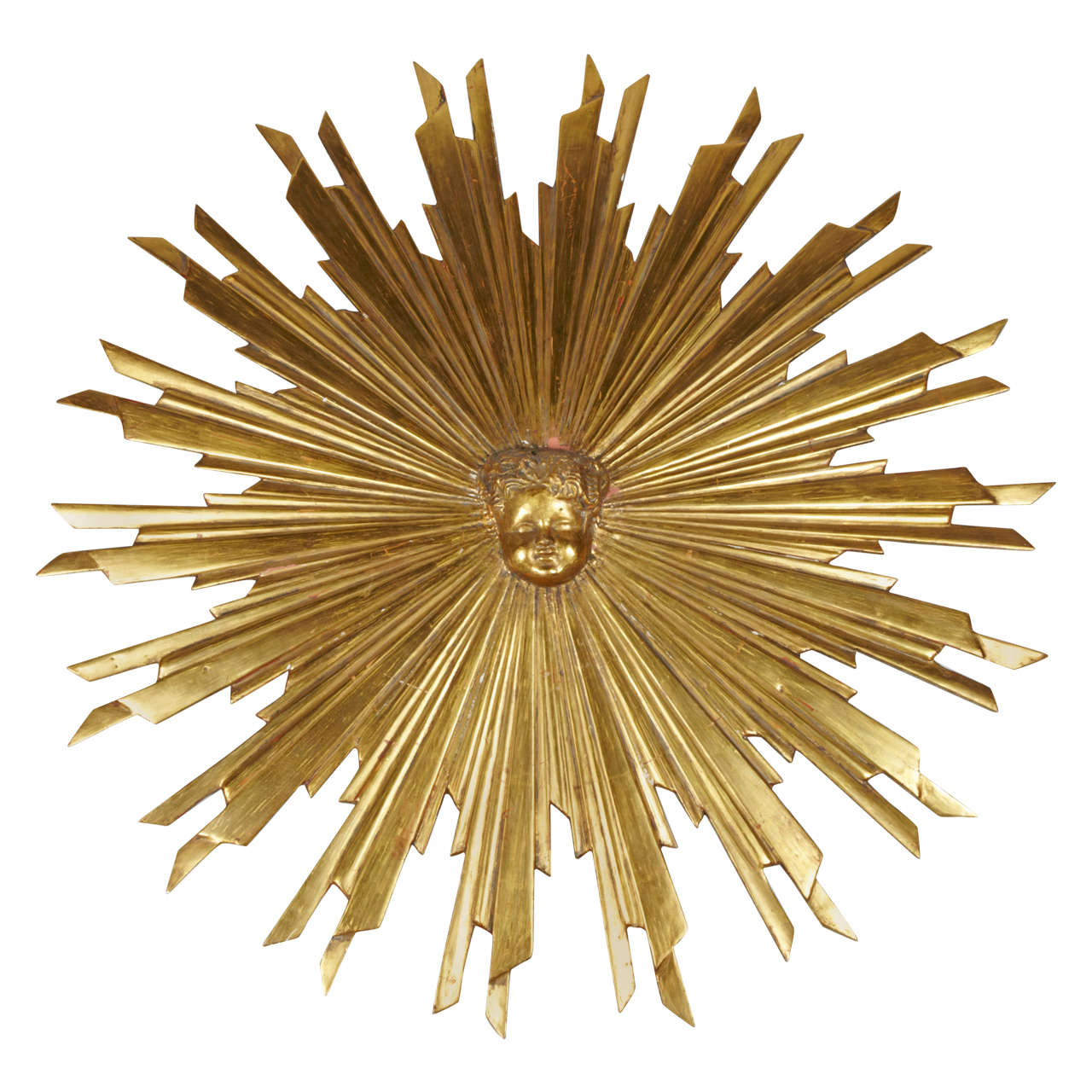 Gilt Carved Wood Sun with Angel Face in the Middle at 1stDibs