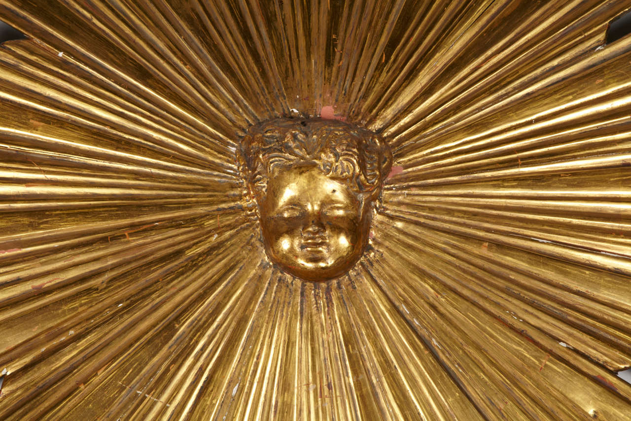 Gilt Carved Wood Sun with Angel Face in the Middle at 1stDibs