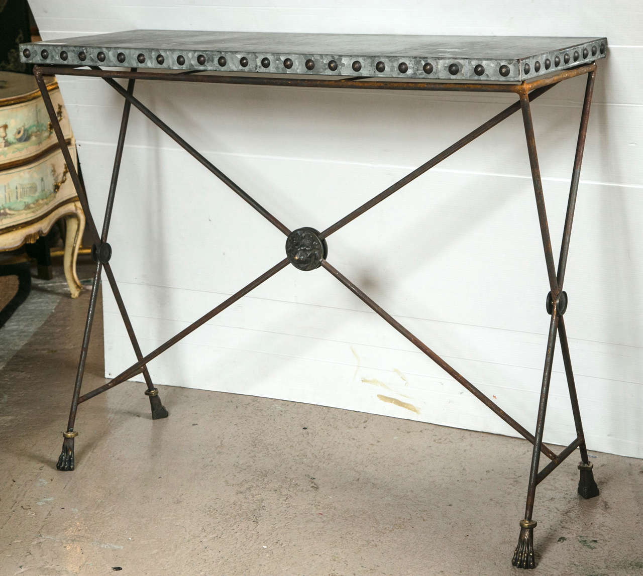 Pair of Iron Zinc Top X-Form Console Tables at 1stDibs | zinc top ...