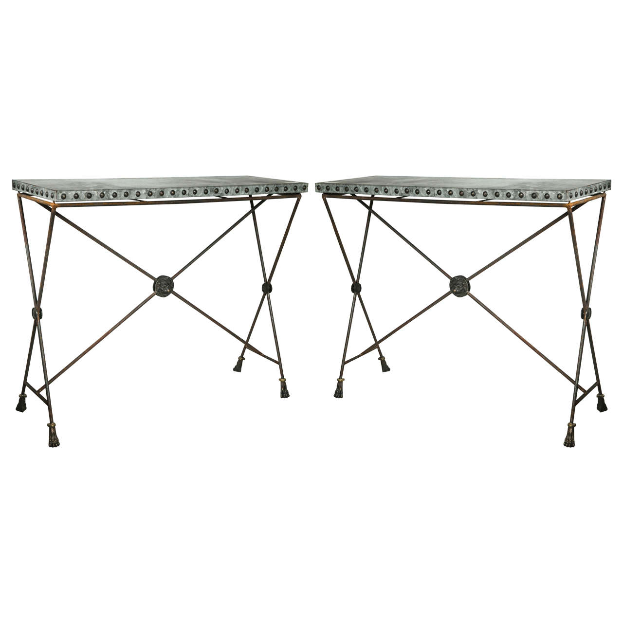 Pair of Iron Zinc Top X-Form Console Tables at 1stDibs | zinc top ...