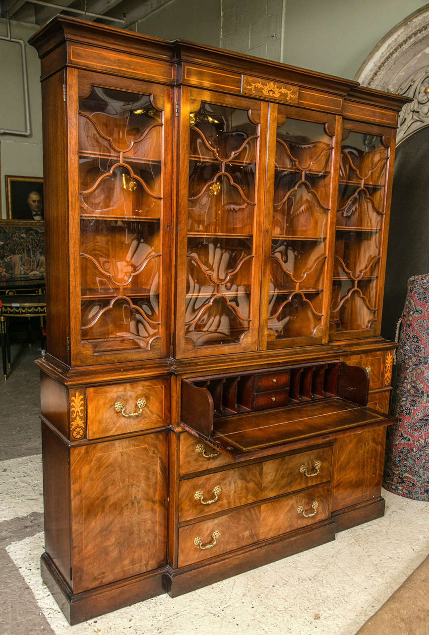 Mahogany Inlaid Two-Piece Breakfront or Bookcase Cabinet at 1stDibs