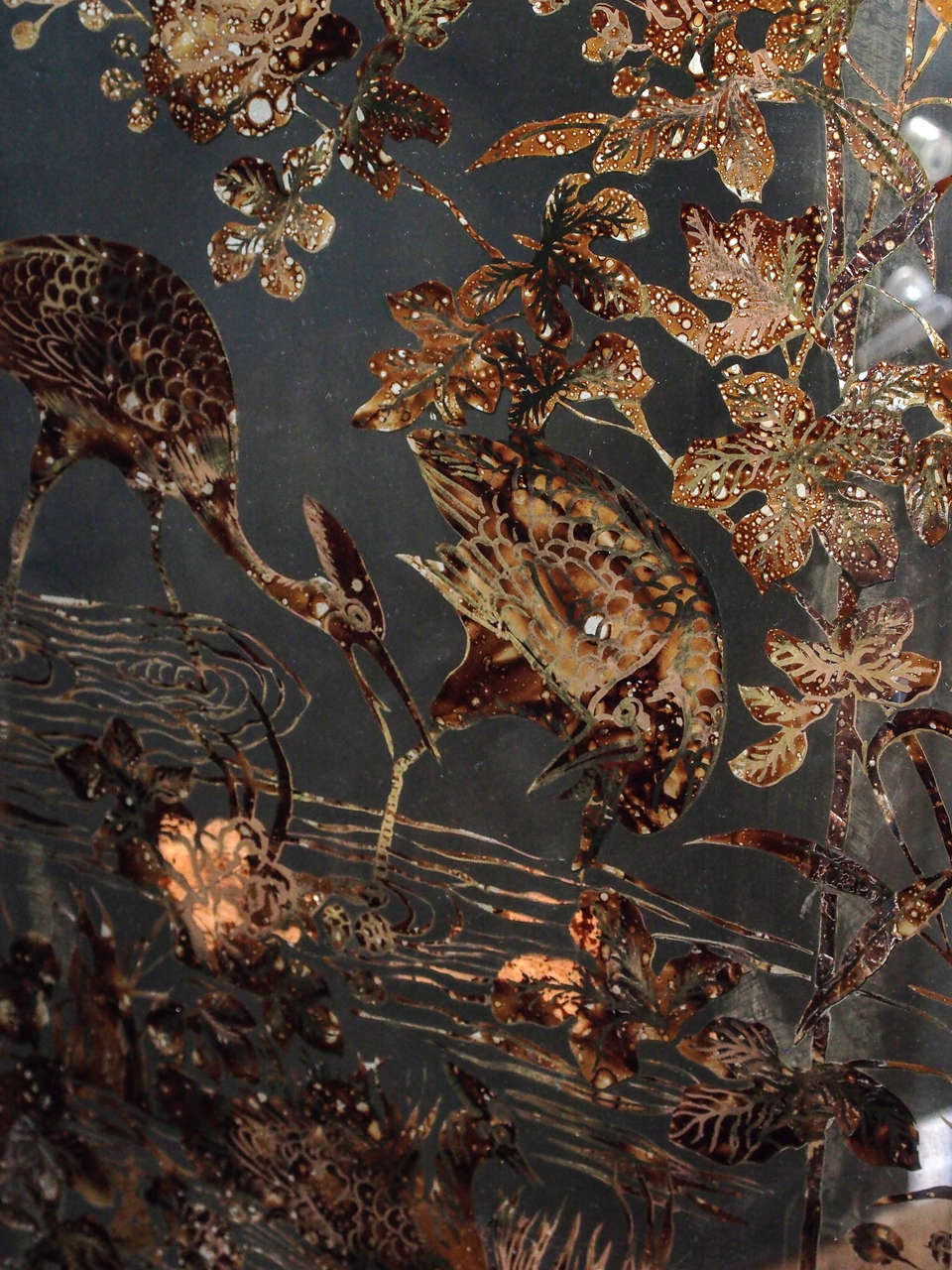 Églomisé Three-Panel Screen with Antiqued Mirror Front and Back at 1stDibs