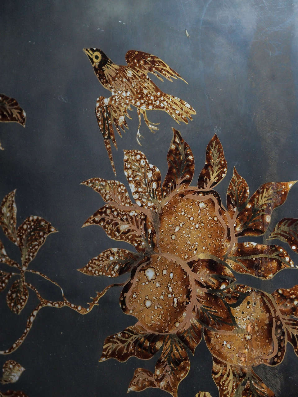 Églomisé Three-Panel Screen with Antiqued Mirror Front and Back at 1stDibs
