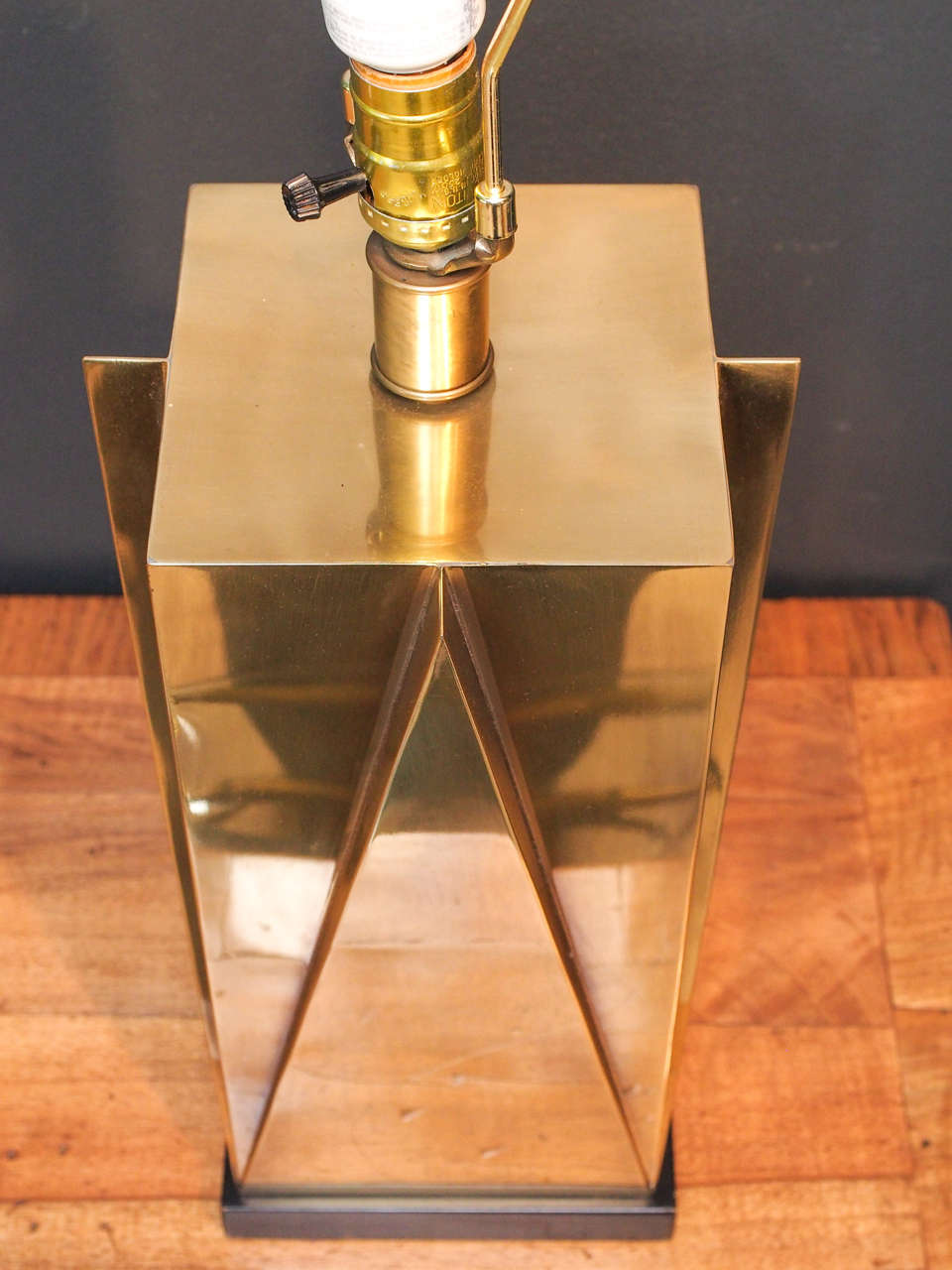Geometric Brass Lamp, Set on Black Square Base at 1stDibs