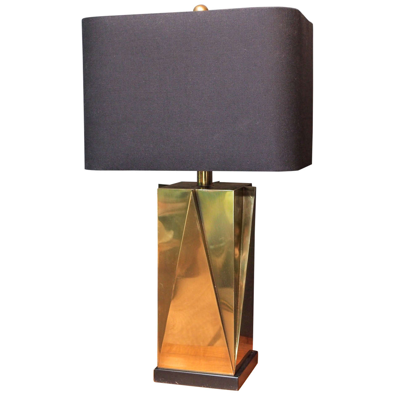 Geometric Brass Lamp, Set on Black Square Base at 1stDibs