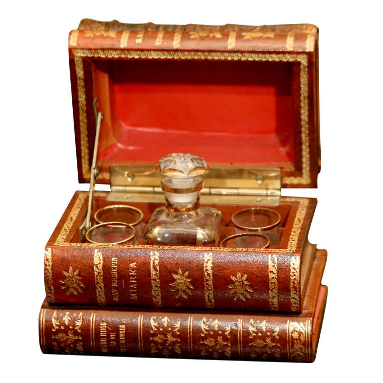 A French stack of Book-Decanter with glasses at 1stDibs