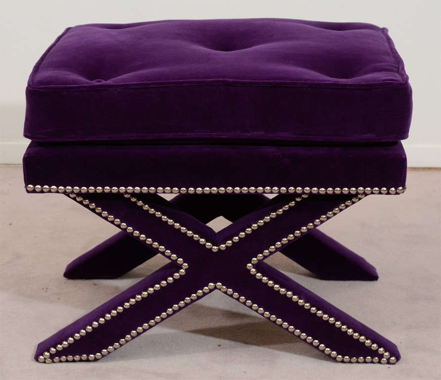 Pair of Mid Century X-Base Stools with Purple Velvet Upholstery at ...