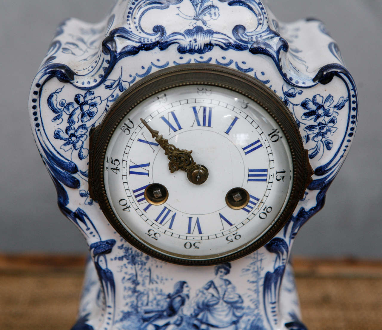 Blue and White French Shelf Clock For Sale at 1stDibs