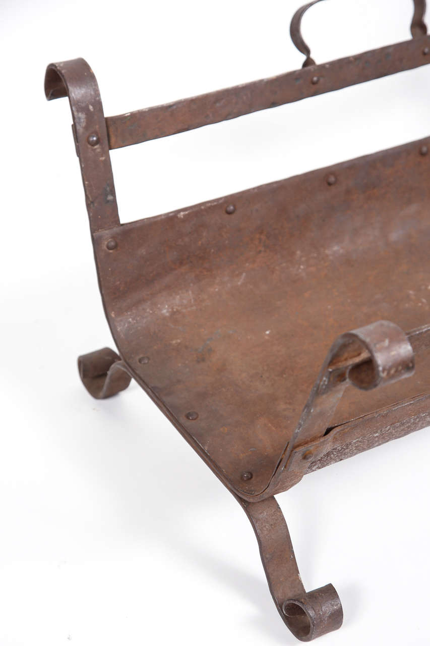 Craftsman Wrought Iron Log Holder with Handles For Sale at 1stDibs