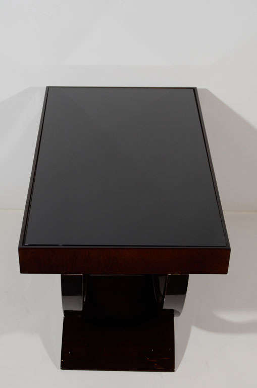 Art Deco Streamline Cocktail Table with "U" Shaped Pedestal Base at 1stDibs