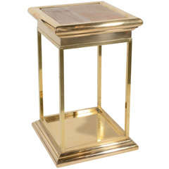 Mid-Century Brass Column Pedestal Table with Marble Inset at 1stDibs