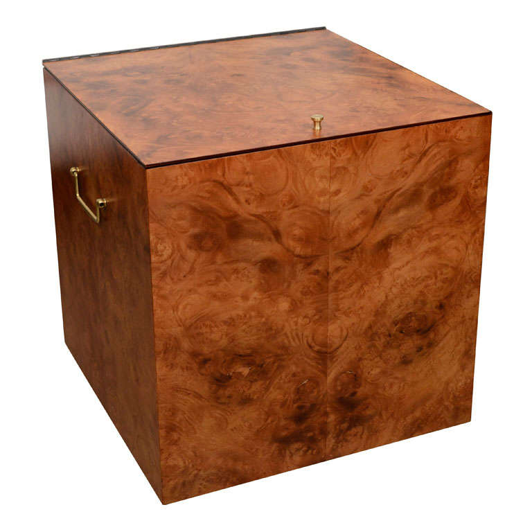 Vintage burled wood record box or side table at 1stDibs