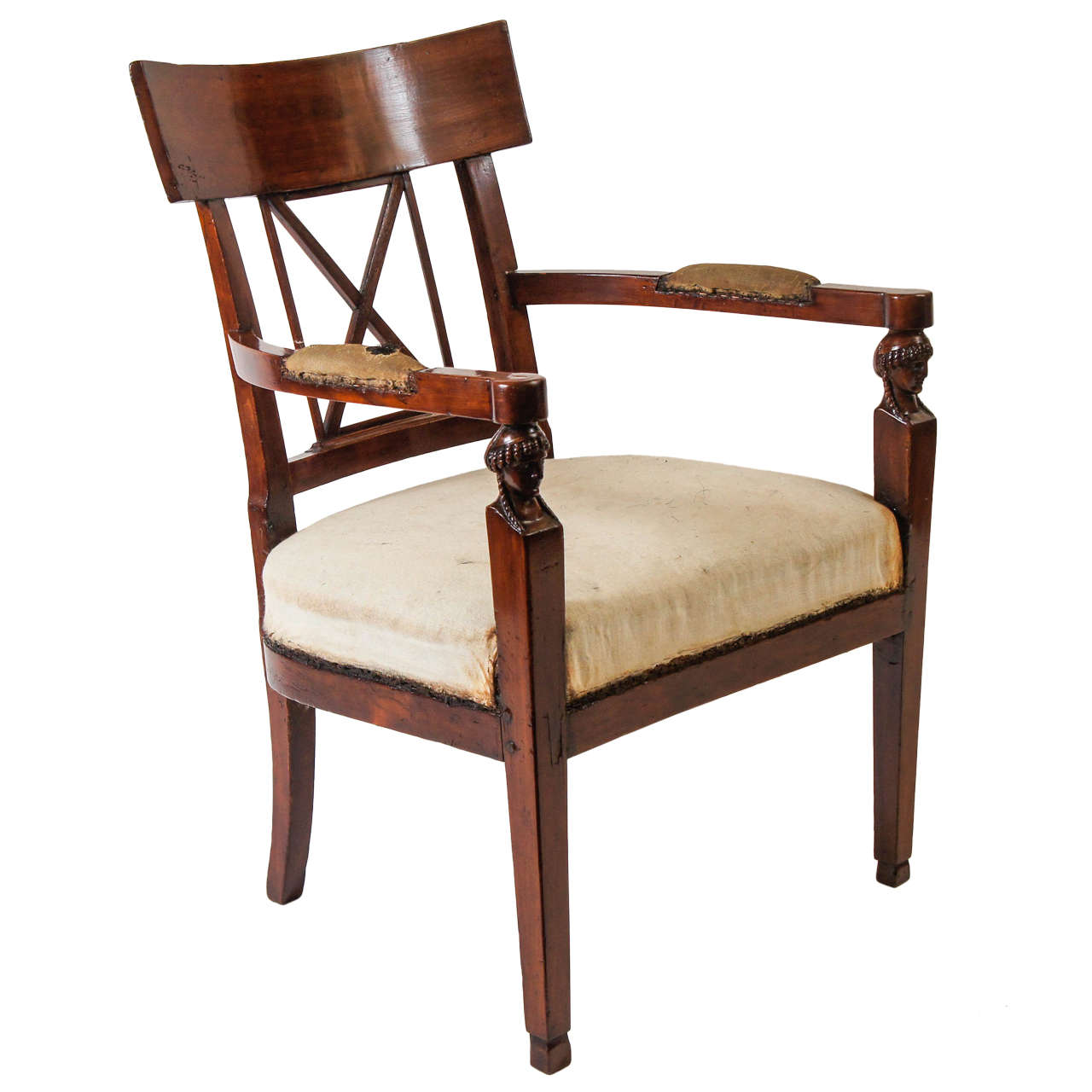 Neoclassical Period Italian Walnut Fauteuil For Sale at 1stDibs