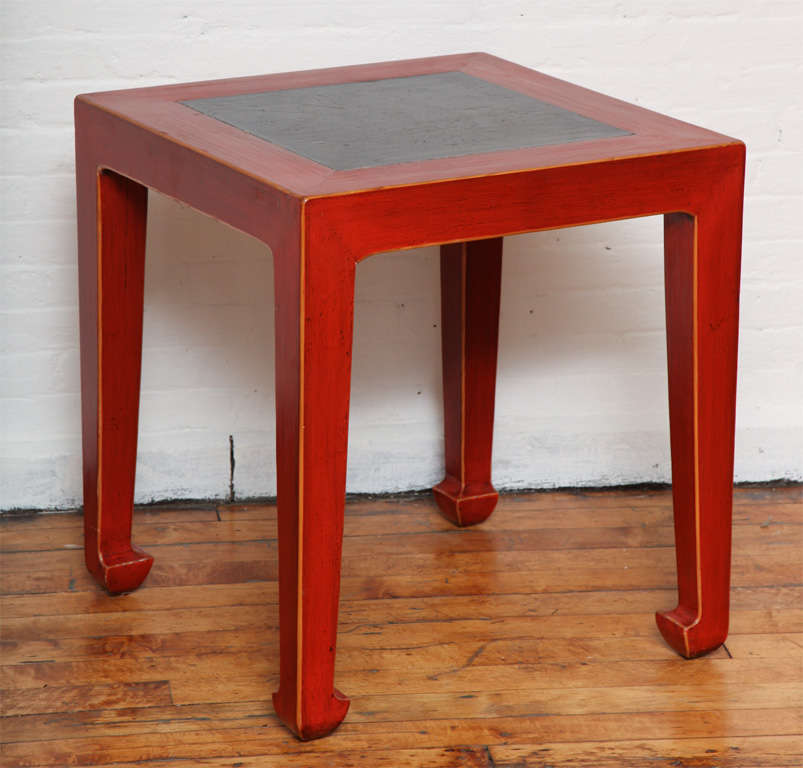 Art Deco Red Lacquered Chinese Table with Ming Dynasty Courtyard Stone ...