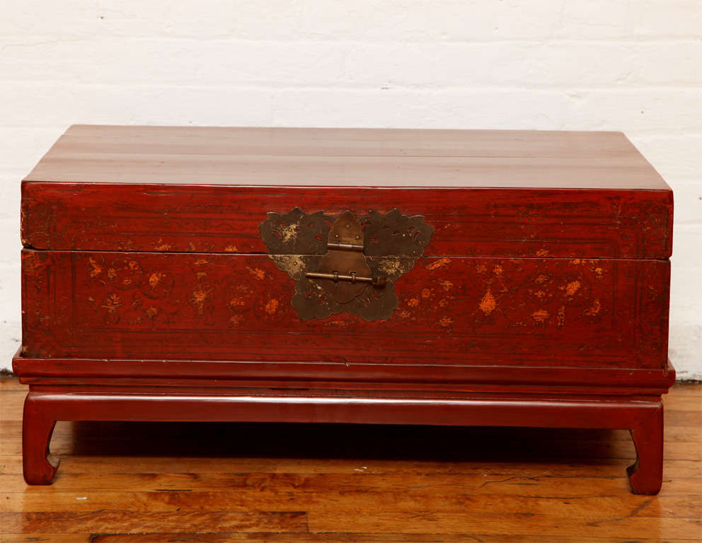 Late 19th Century Chinese Red Lacquered Trunk on Stand with Original ...