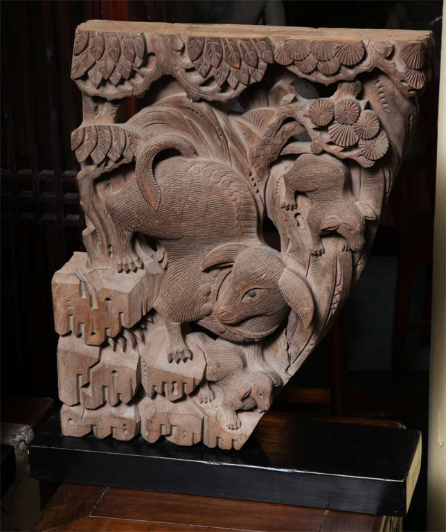 Pair of Mid-19th Century Carved Temple Corbels with Animals and their ...