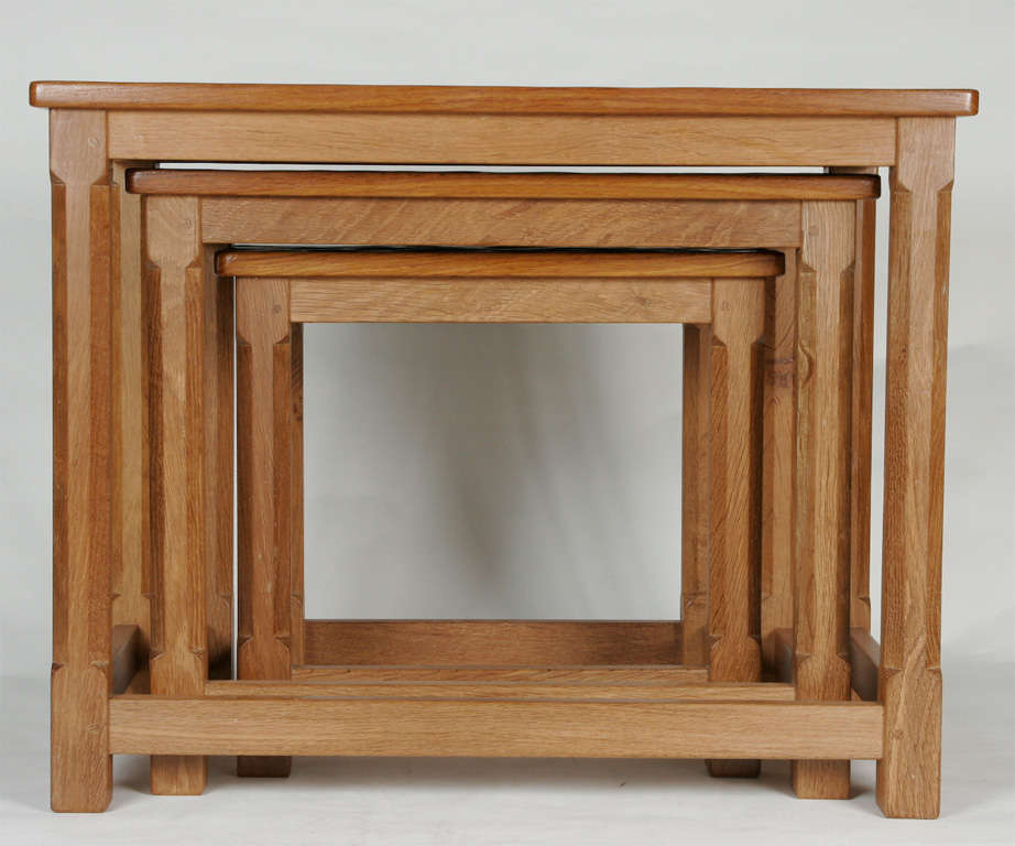 A Robert 'Mouseman' Thompson Oak nest of tables. at 1stDibs