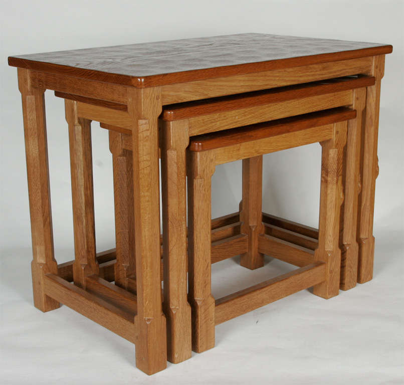 A Robert 'Mouseman' Thompson Oak nest of tables. at 1stDibs