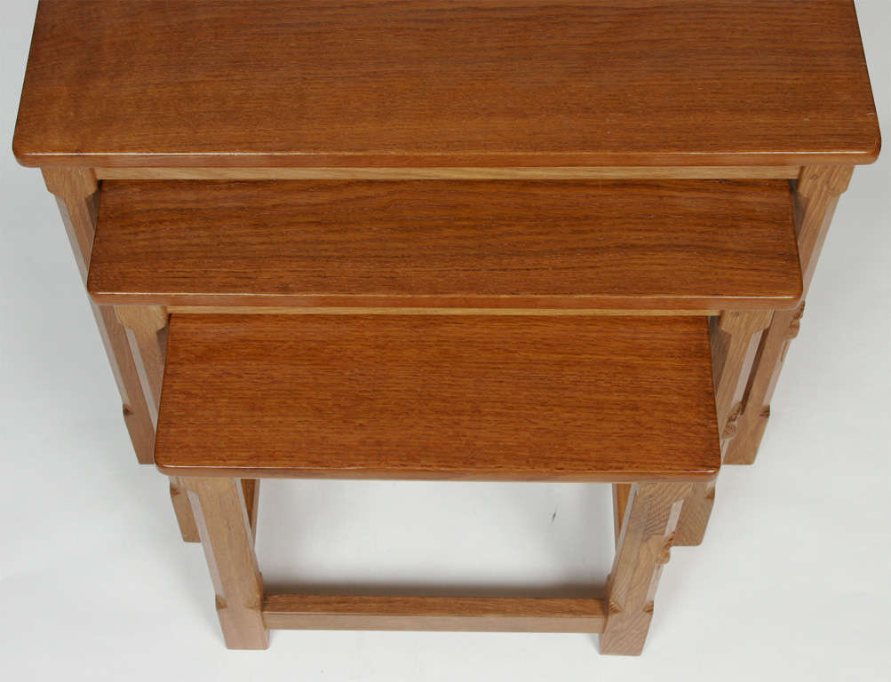 A Robert 'Mouseman' Thompson Oak nest of tables. at 1stDibs