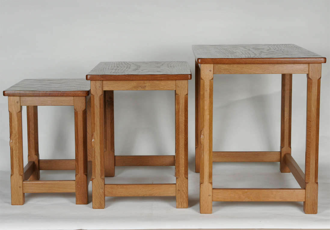 A Robert 'Mouseman' Thompson Oak nest of tables. at 1stDibs
