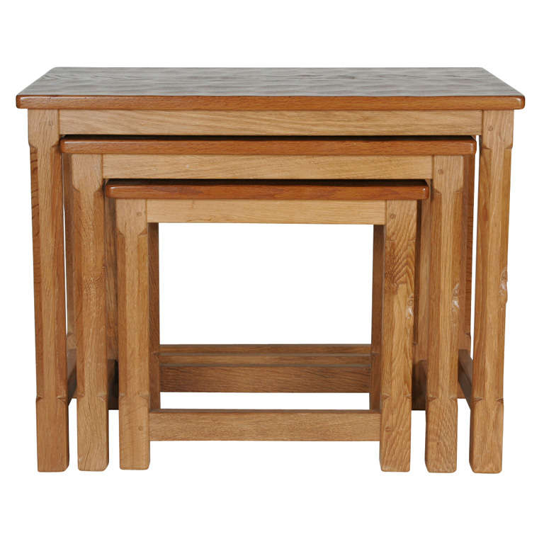A Robert 'Mouseman' Thompson Oak nest of tables. at 1stDibs