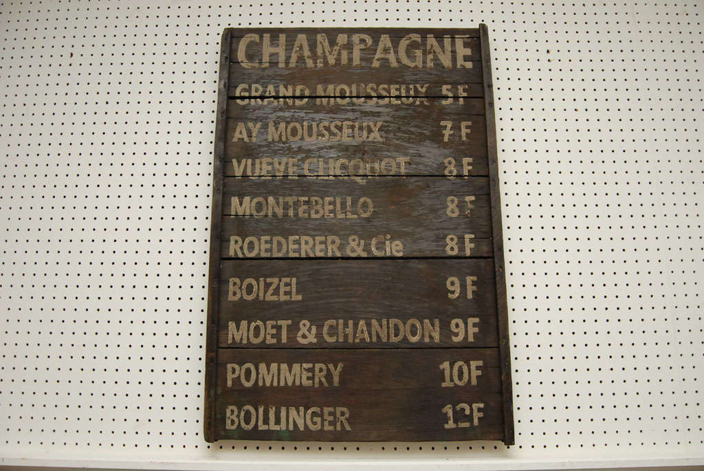 French Champagne menu sign at 1stDibs